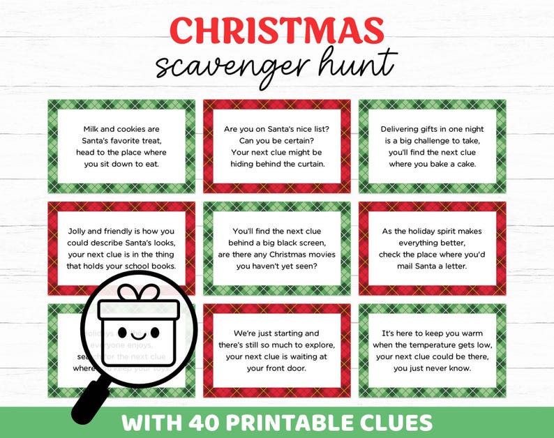 Indoor Christmas Scavenger Hunt Clues, Fun Christmas Scavenger Hunt ...
