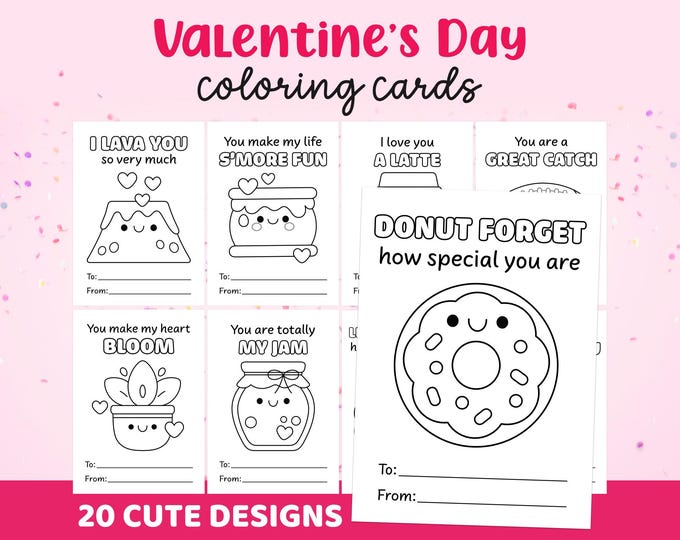 Printable Valentine's Day Coloring Cards - Cute Food Designs for Kids ...