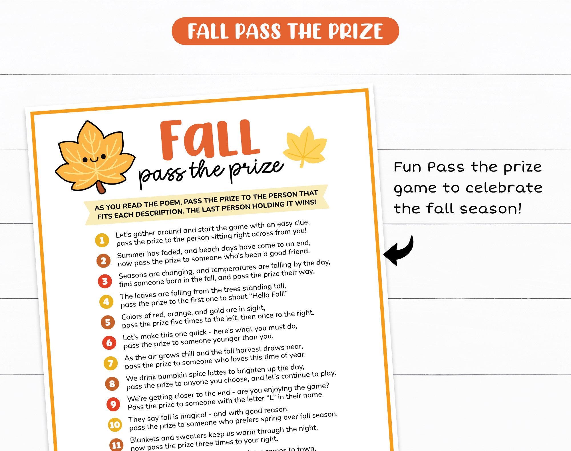 Fall Pass the Prize Game, Pass the Prize Fall Game, Fall Pass the Gift ...
