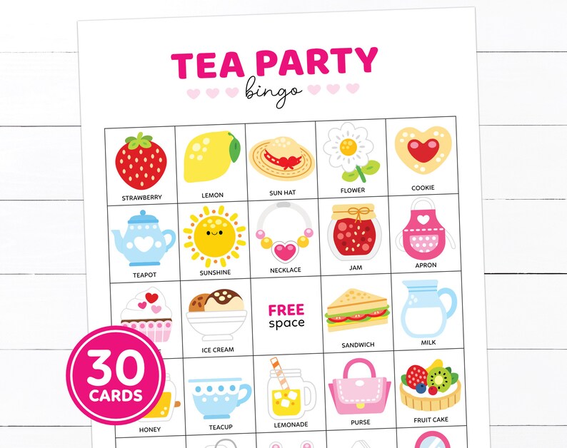 Tea Party Bingo Cards, Afternoon Teatime Bingo Game Template, Spring ...