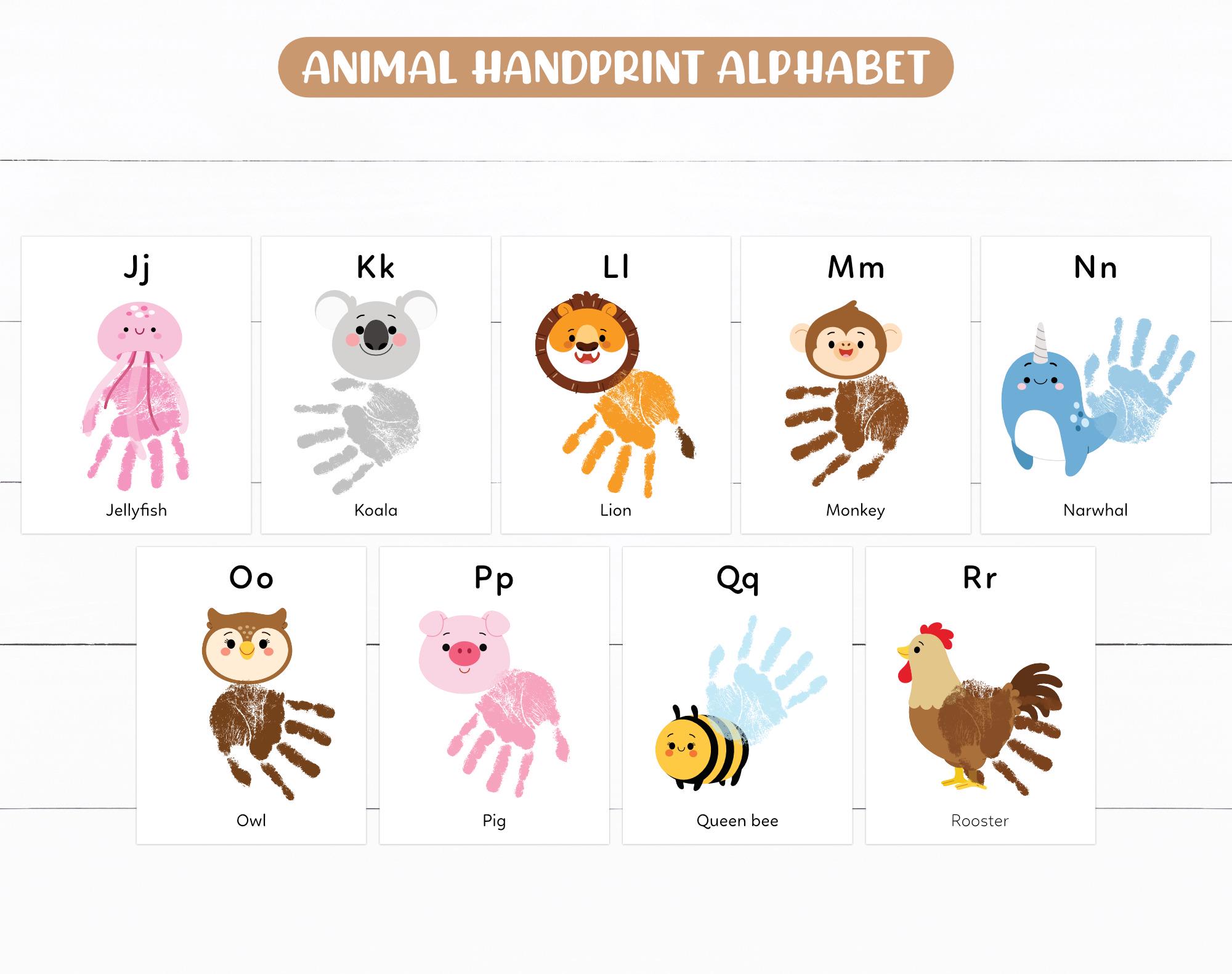 Animal Alphabet Handprint Art Craft, Handprint Alphabet Book Template ...