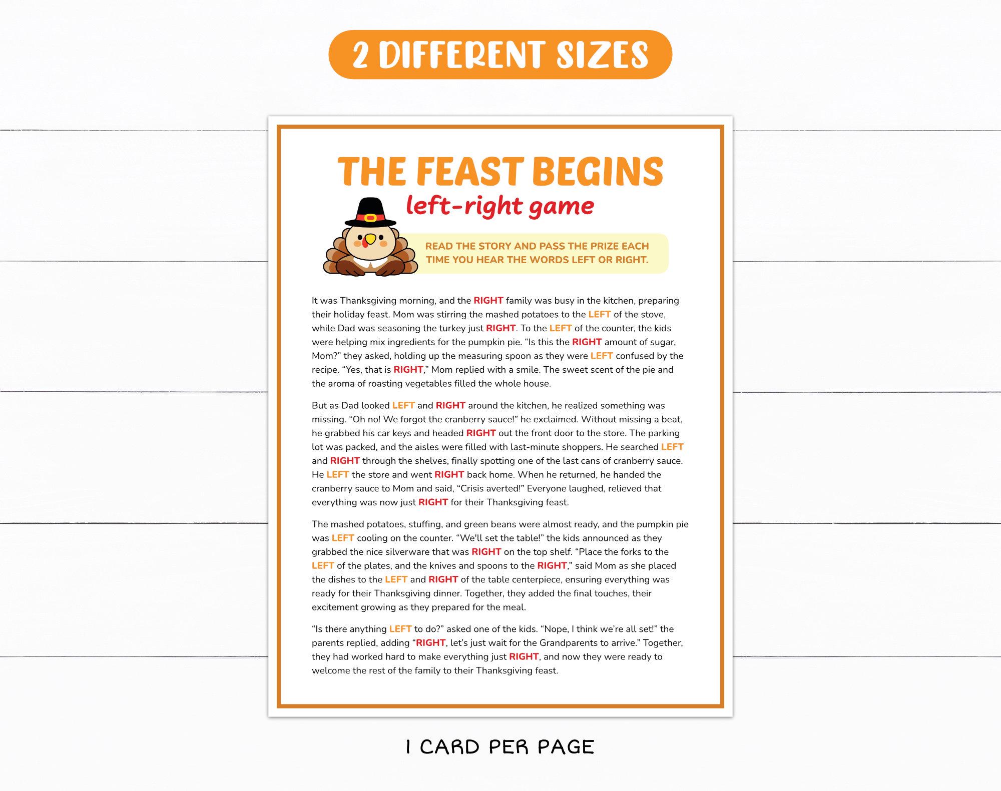 Left Right Thanksgiving Game, Thanksgiving Left Right Game, Left Right ...