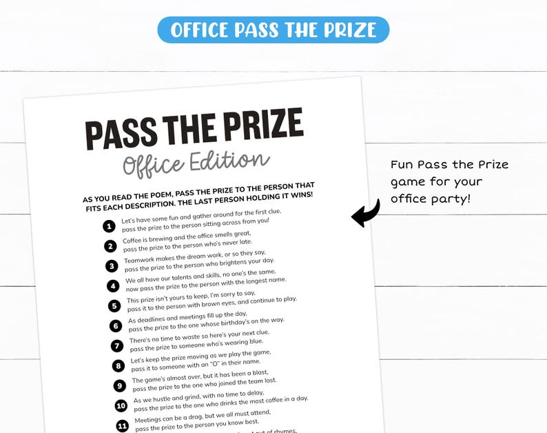 Office Pass the Prize Game, Pass the Prize Office Game, Work Pass the ...