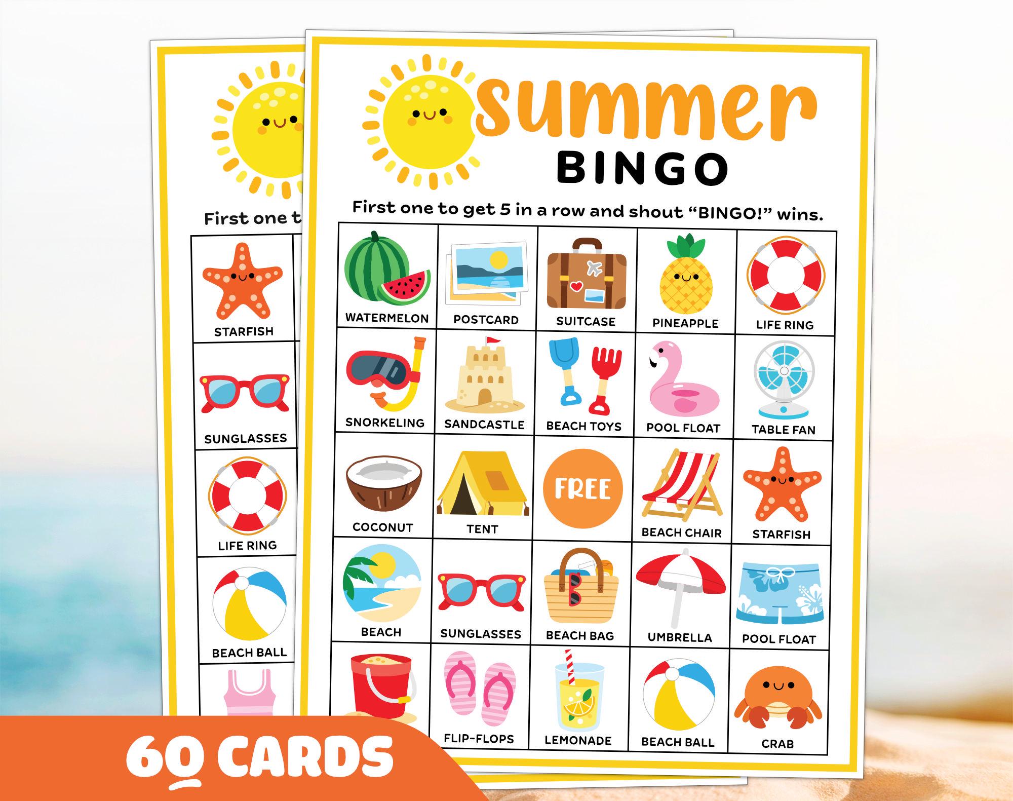 Summer Bingo Cards, Printable Summer Bingo Game, Beach Day Bingo ...