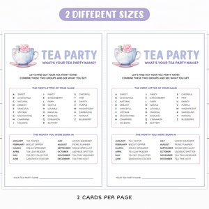 What's Your Tea Party Name, Name Create Tags, Purple Tea Party Games ...