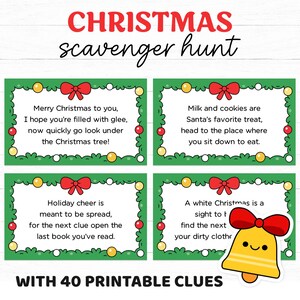 Indoor Christmas Scavenger Hunt Cards, Christmas Scavenger Hunt Clues ...