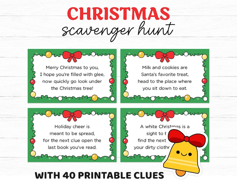 Indoor Christmas Scavenger Hunt Cards, Christmas Scavenger Hunt Clues, Kids Scavenger Hunt ...
