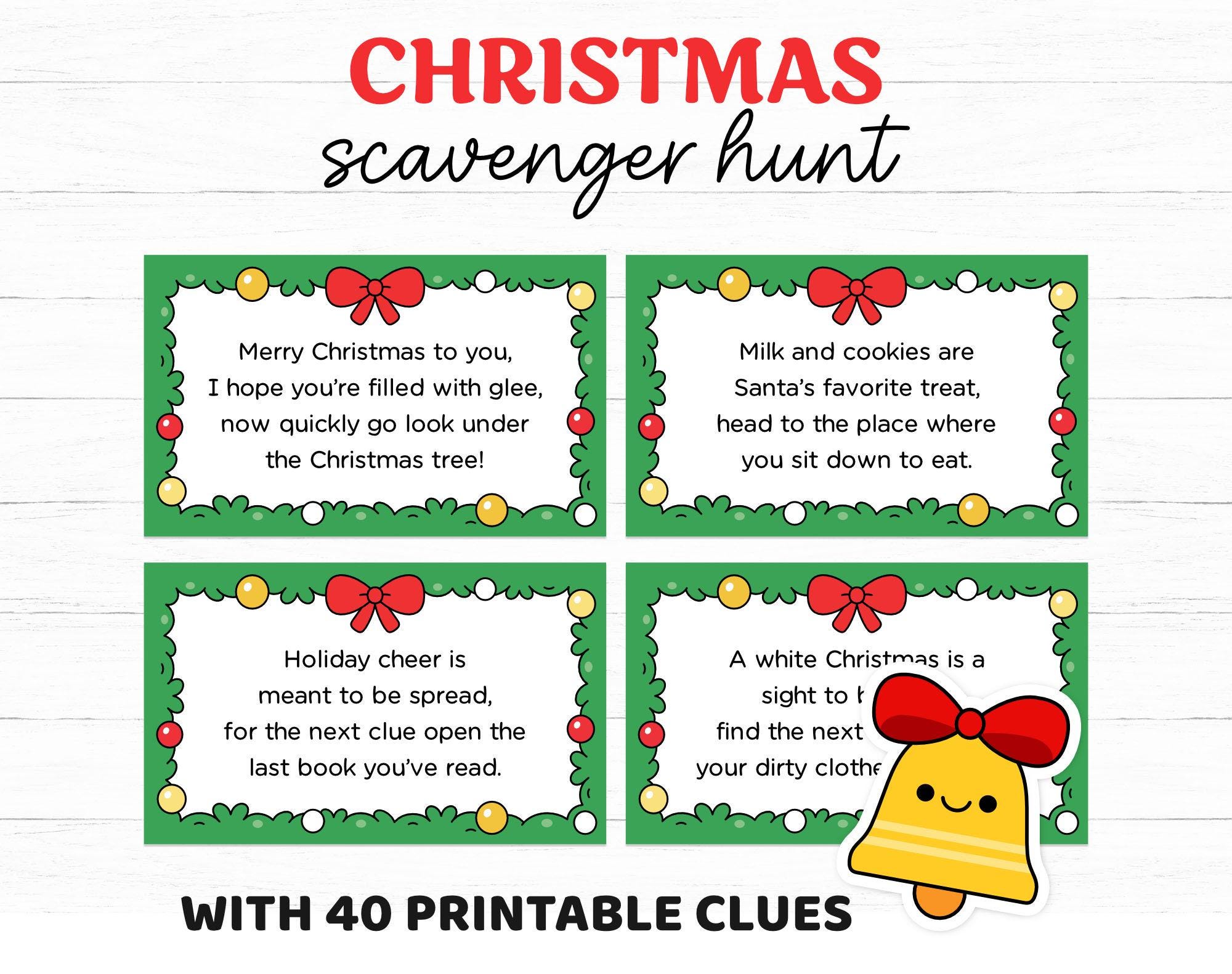 Indoor Christmas Scavenger Hunt Cards, Christmas Scavenger Hunt Clues ...