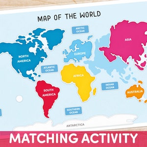 Continents and Oceans Matching Activity World Map Printable - Etsy