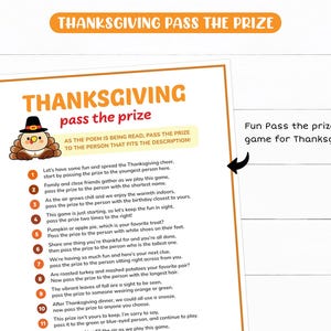 Thanksgiving Pass the Prize Game, Pass the Prize Thanksgiving Game ...