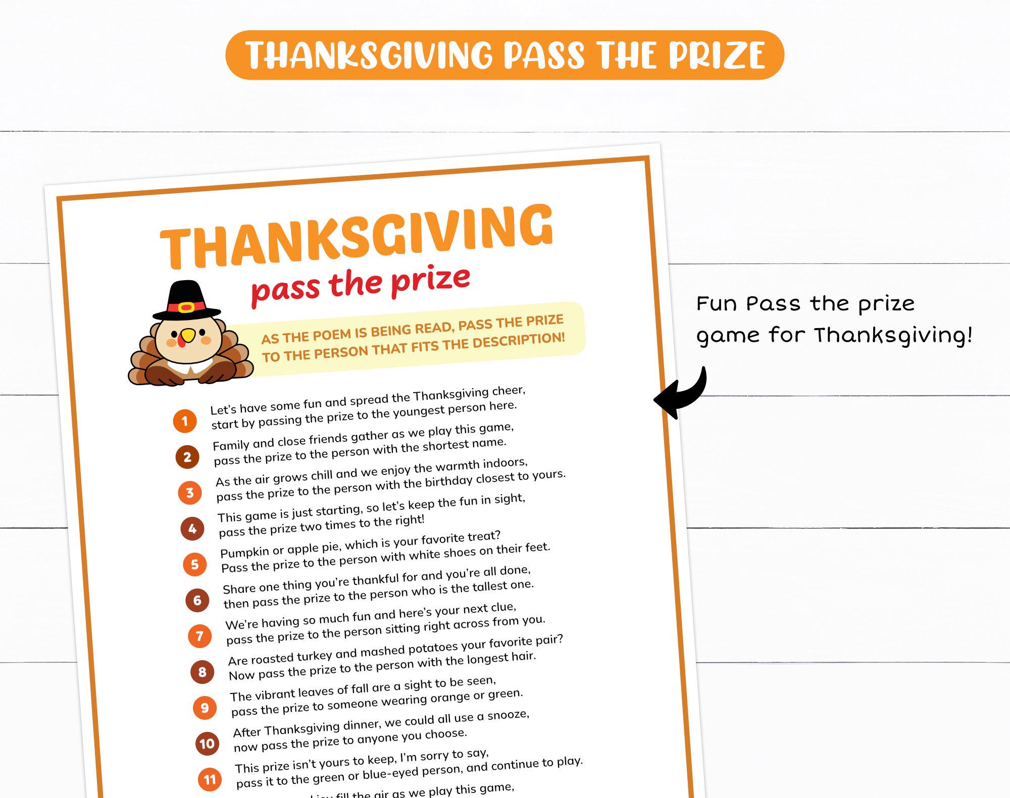 Thanksgiving Pass the Prize Game, Pass the Prize Thanksgiving Game ...