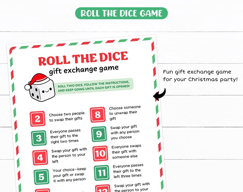 Roll the Dice Christmas Gift Exchange, Christmas Roll the Dice Gift ...