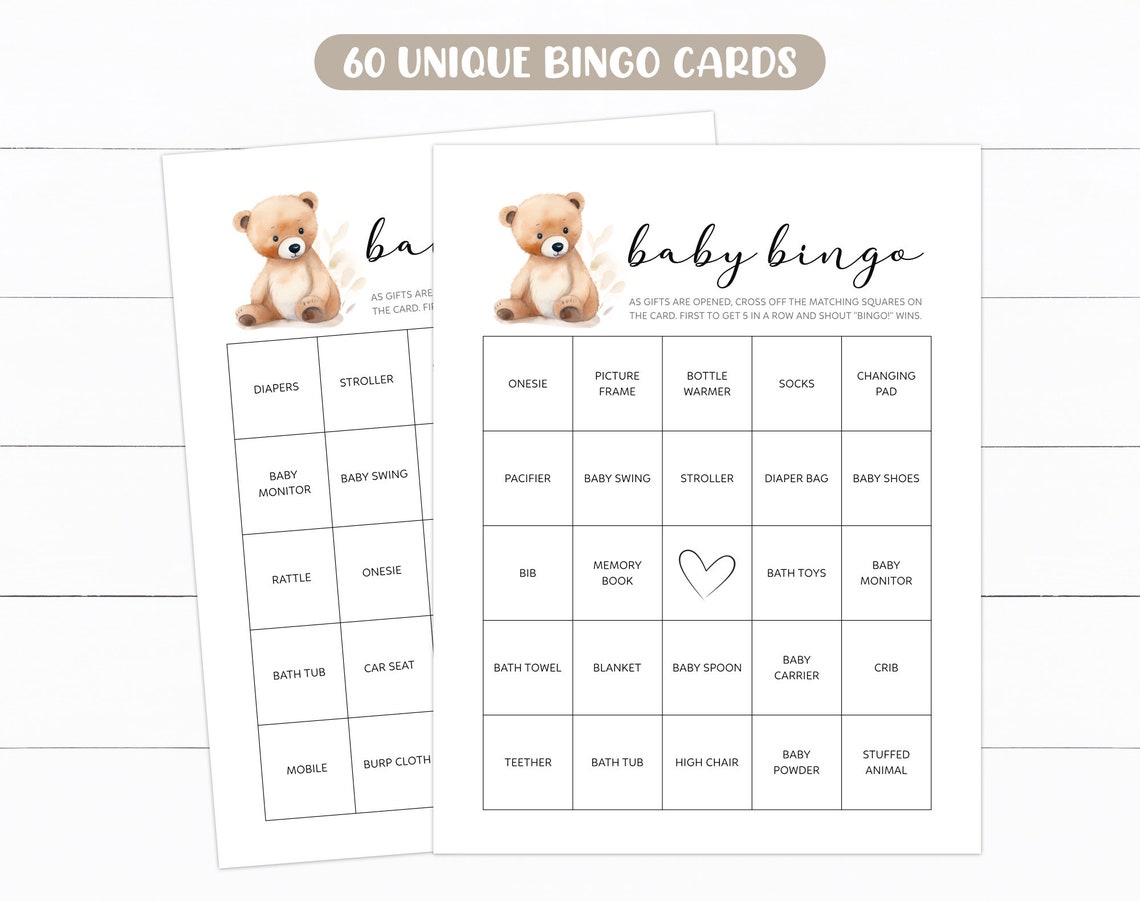 Gender Neutral Baby Bingo Game, Teddy Bear Baby Shower, Woodland Themed ...