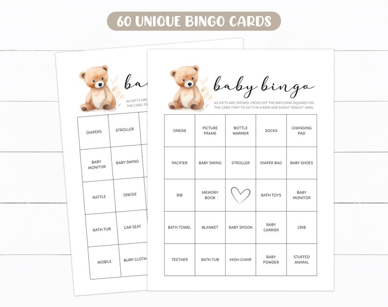 Gender Neutral Baby Bingo Game, Teddy Bear Baby Shower, Woodland Themed ...