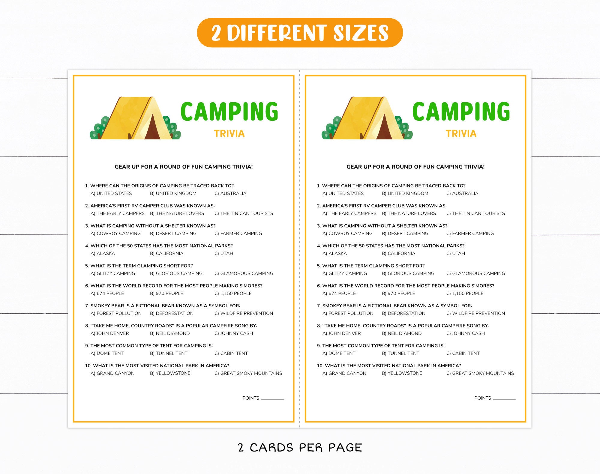 Camping Trivia Game, Camping Quiz Games, Camp Questions, Camping ...