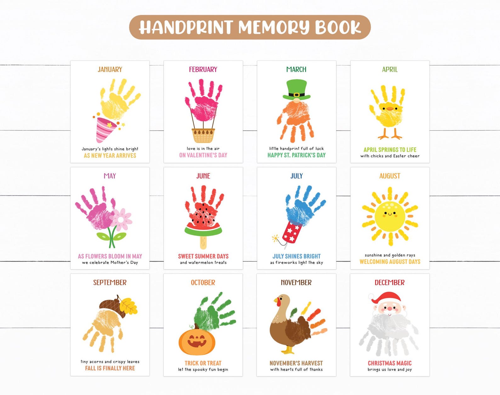 Handprint Memory Book, Printable Monthly Handprint Craft, 12 Months ...