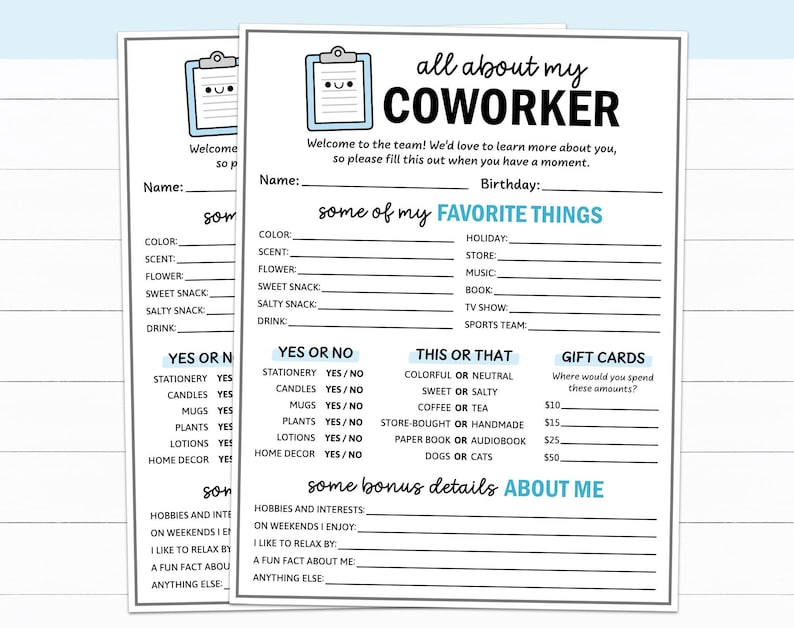All About My Coworker, Team Building Get to Know Me Questionnaire ...