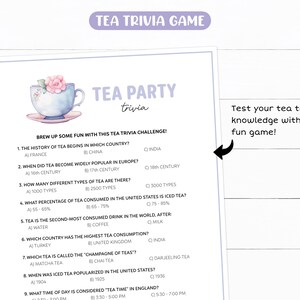 Tea Party Trivia for Kids, Tea Trivia Game, Tea Party Trivia Quiz ...