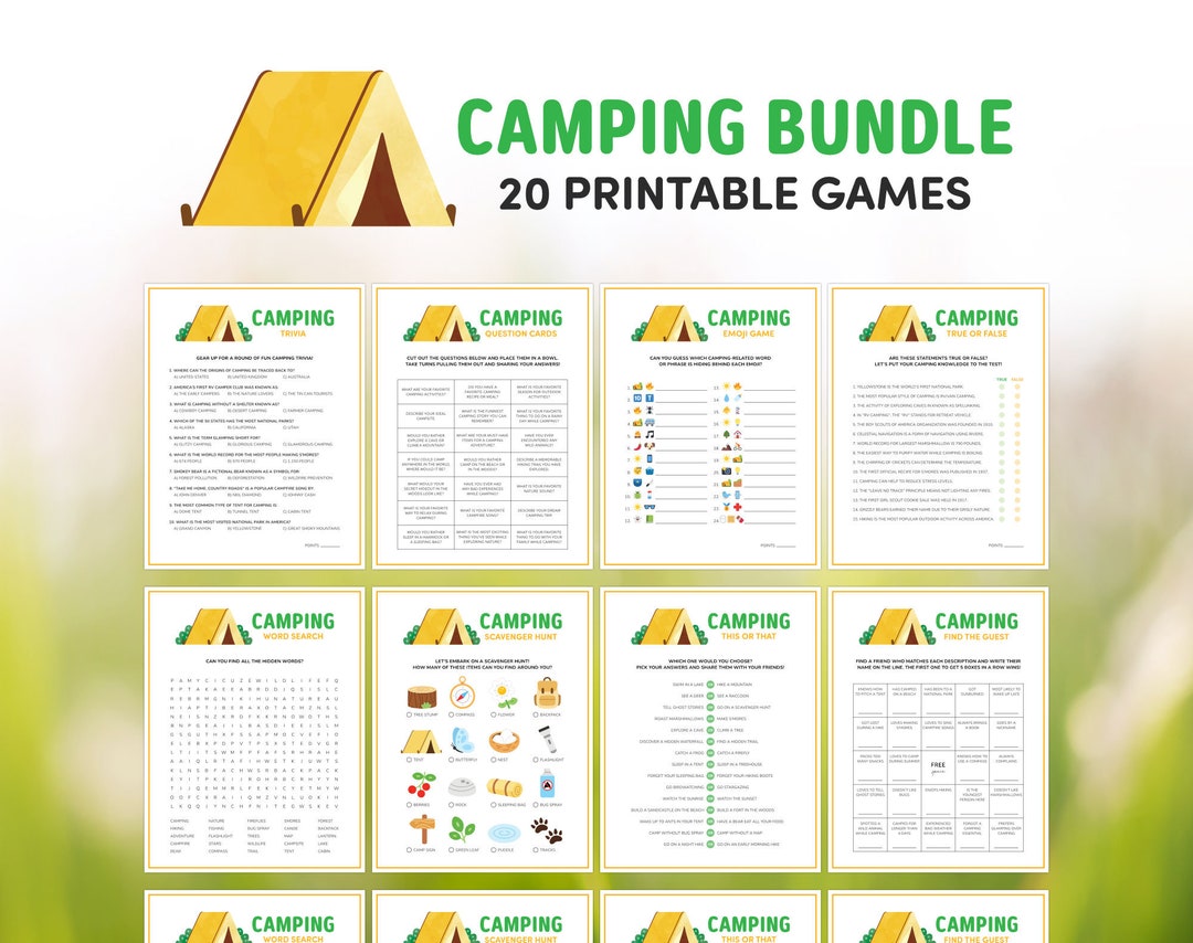 Camping Games Bundle, Camping Bundle, Camping Party Games for Kids ...