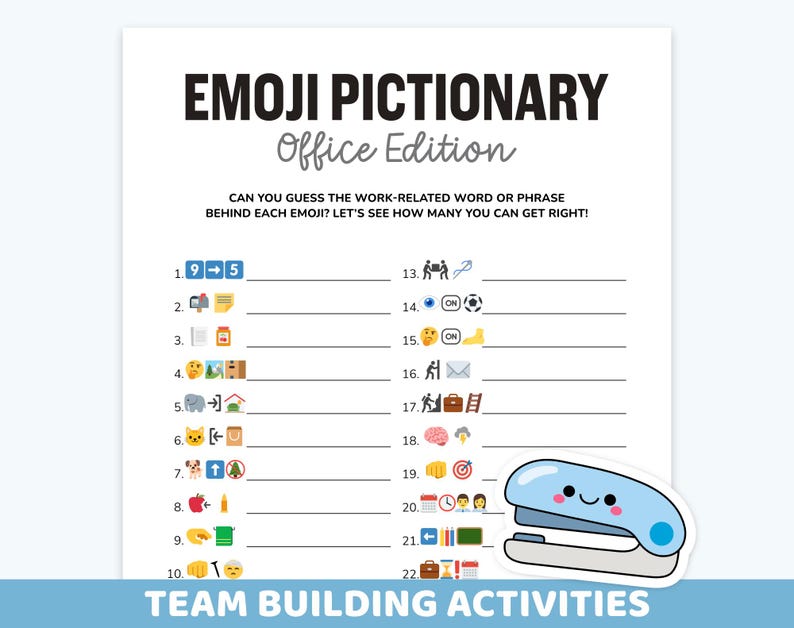 Office Emoji Game, Office Emoji Pictionary Game, Guess the Emoji Office ...