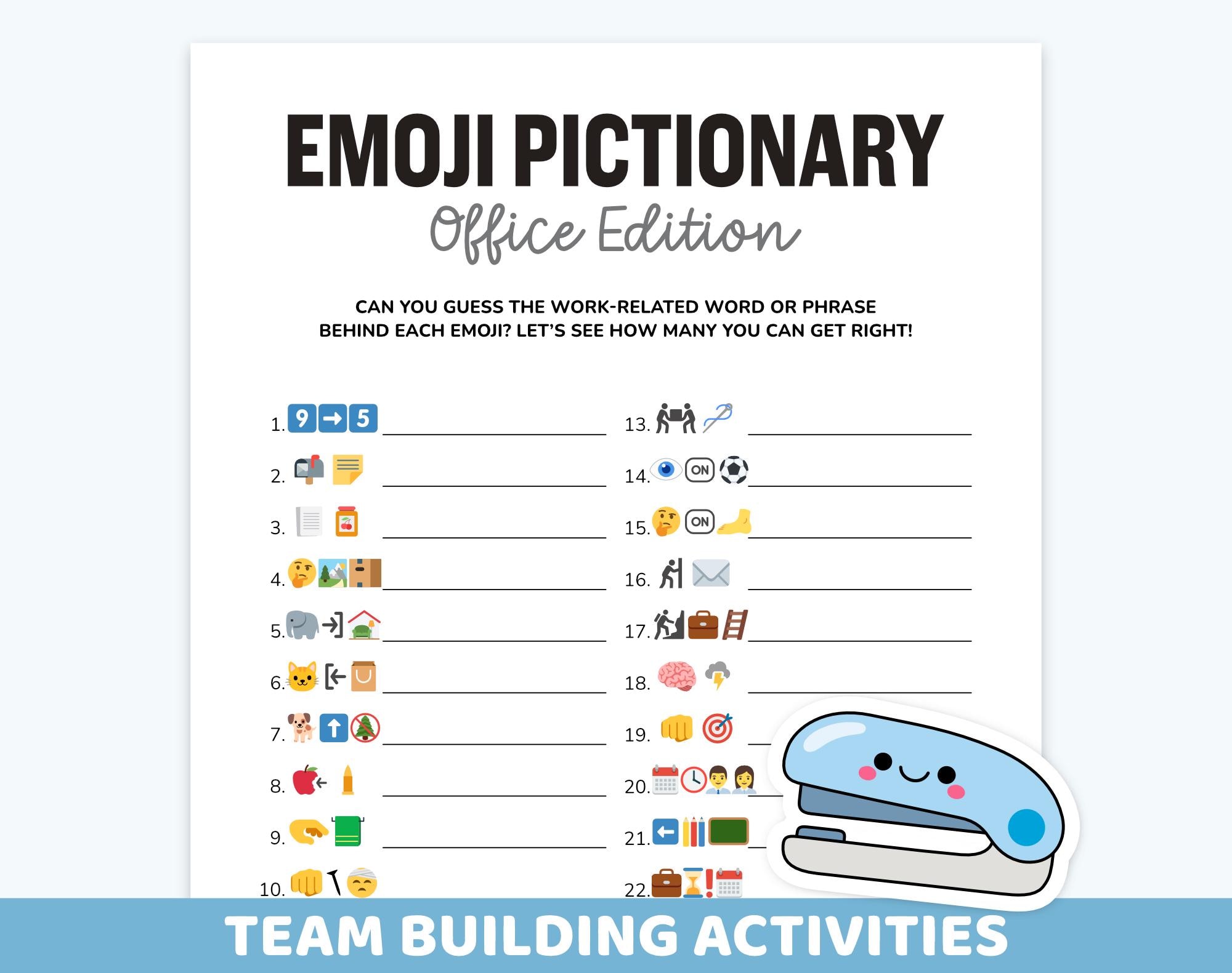 Office Emoji Game, Office Emoji Pictionary Game, Guess the Emoji Office ...