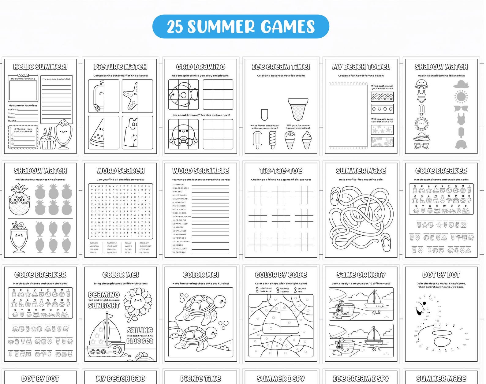 Summer Activity Book for Kids, Summer Activity Sheets, Summer Activity ...