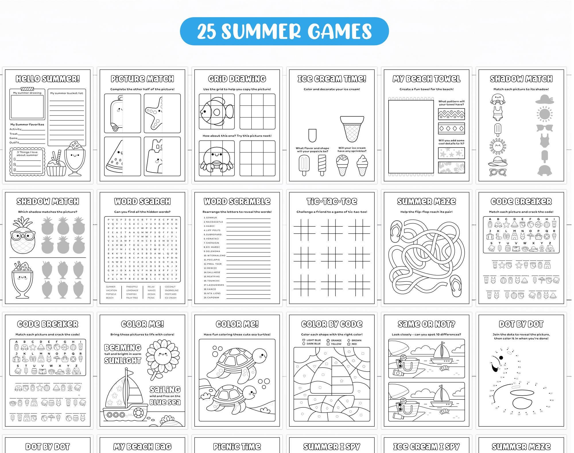 Summer Activity Book for Kids, Summer Activity Sheets, Summer Activity ...