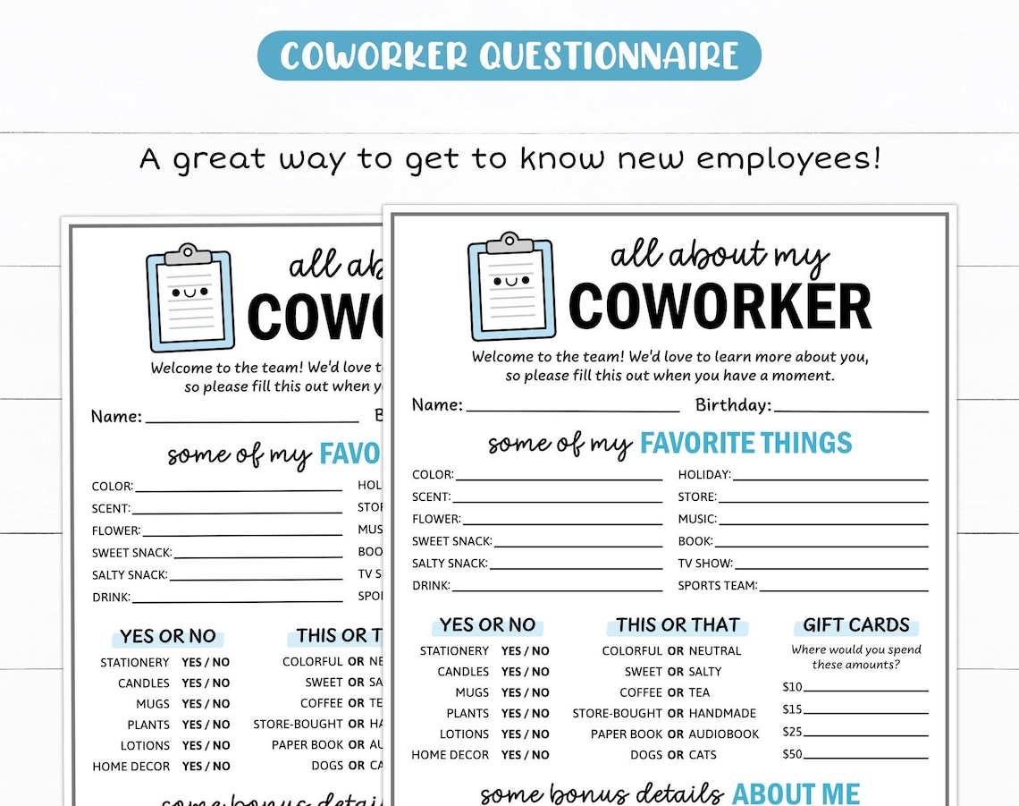 All About My Coworker, Team Building Get to Know Me Questionnaire ...