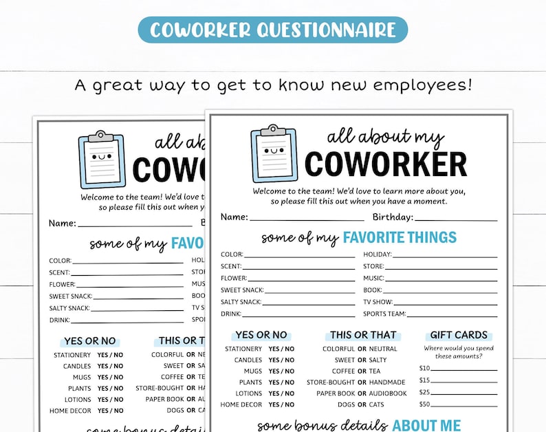 All About My Coworker, Team Building Get to Know Me Questionnaire ...