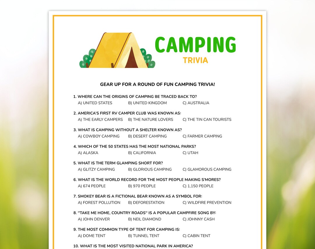 Camping Trivia Game, Camping Quiz Games, Camp Questions, Camping ...