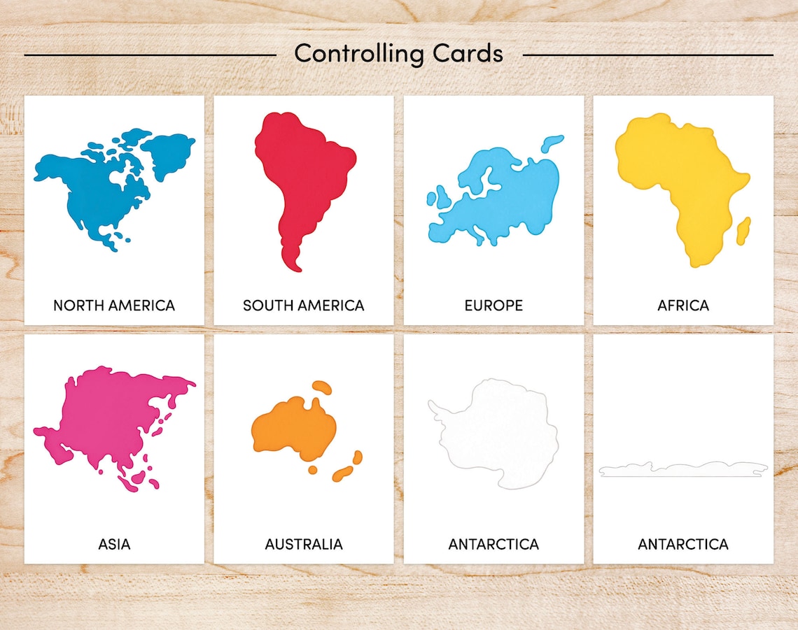 Continents and Oceans Matching Activity, Montessori World Map, 3 Part ...