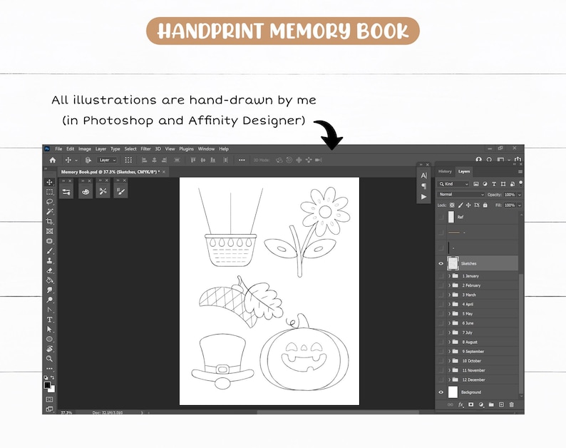 Handprint Memory Book, Printable Monthly Handprint Craft, 12 Months ...