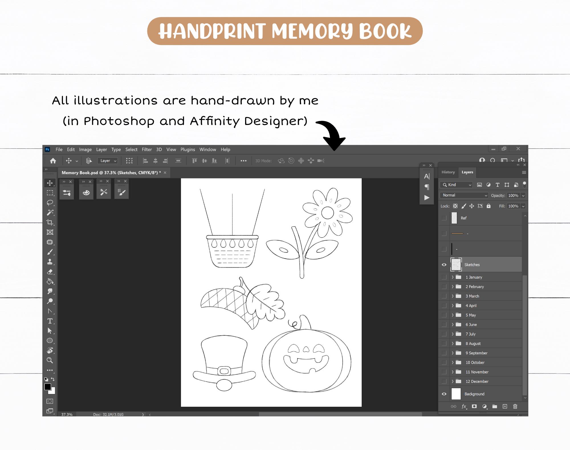 Handprint Memory Book, Printable Monthly Handprint Craft, 12 Months ...