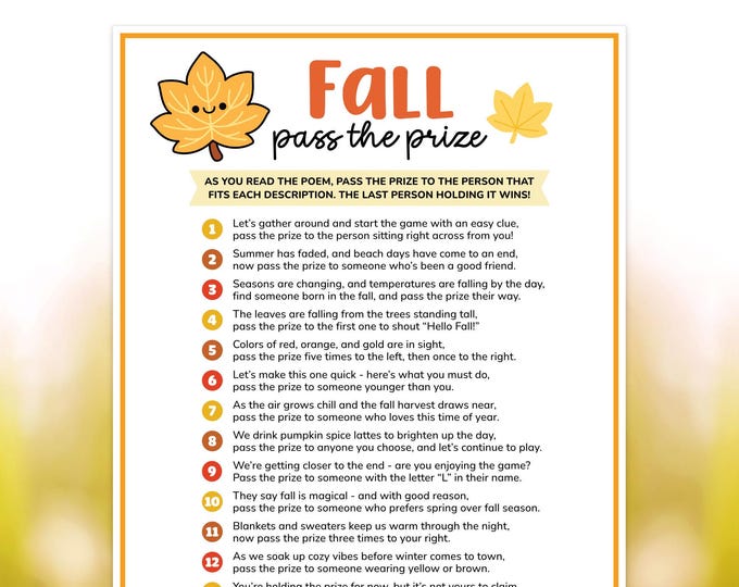 Fall Pass the Prize Game, Pass the Prize Fall Game, Fall Pass the Gift ...