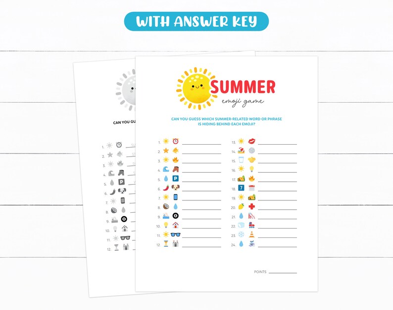 Summer Emoji Game, Summer Emoji Pictionary, Printable Emoji Quiz, Fun ...