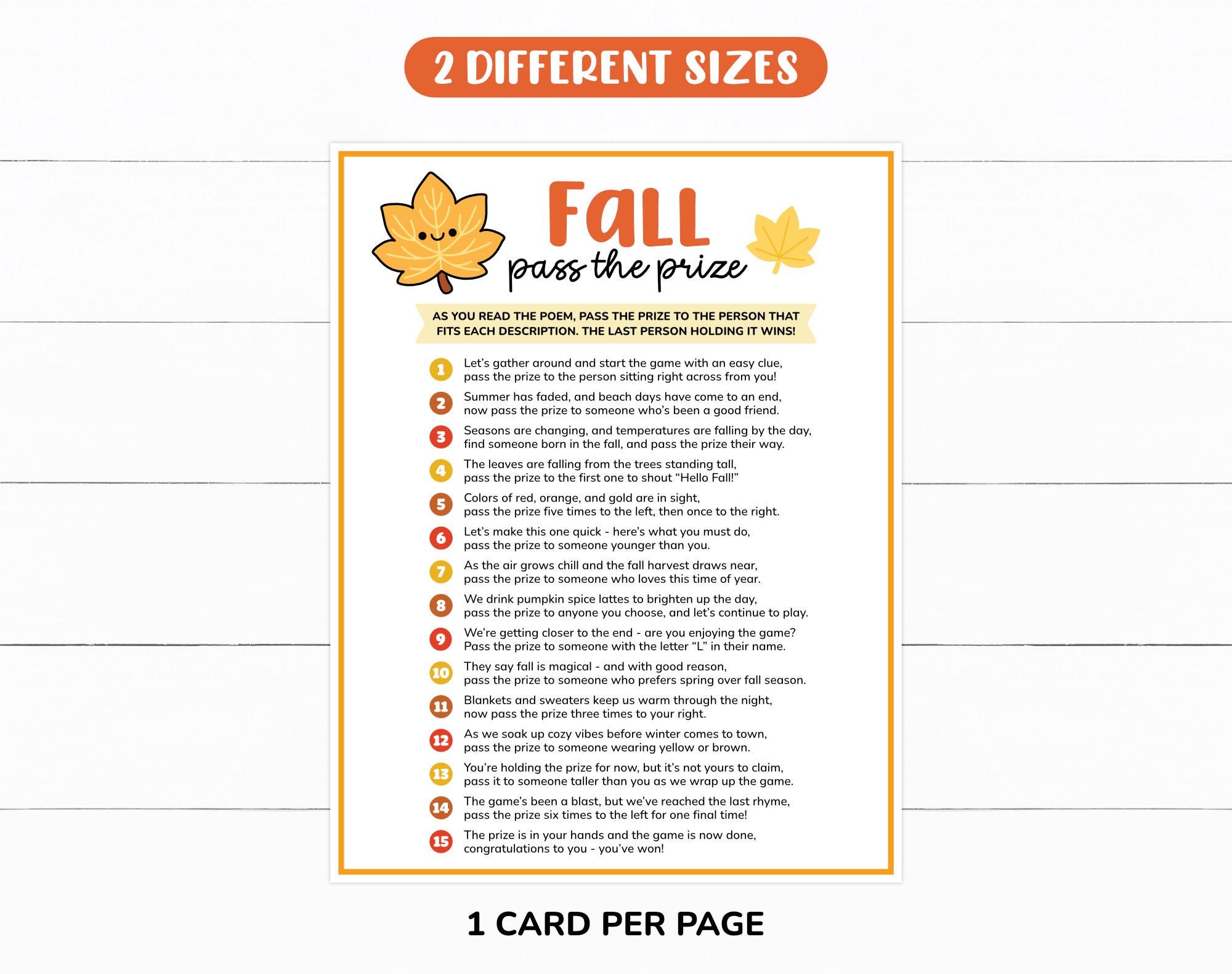 Fall Pass the Prize Game, Pass the Prize Fall Game, Fall Pass the Gift ...
