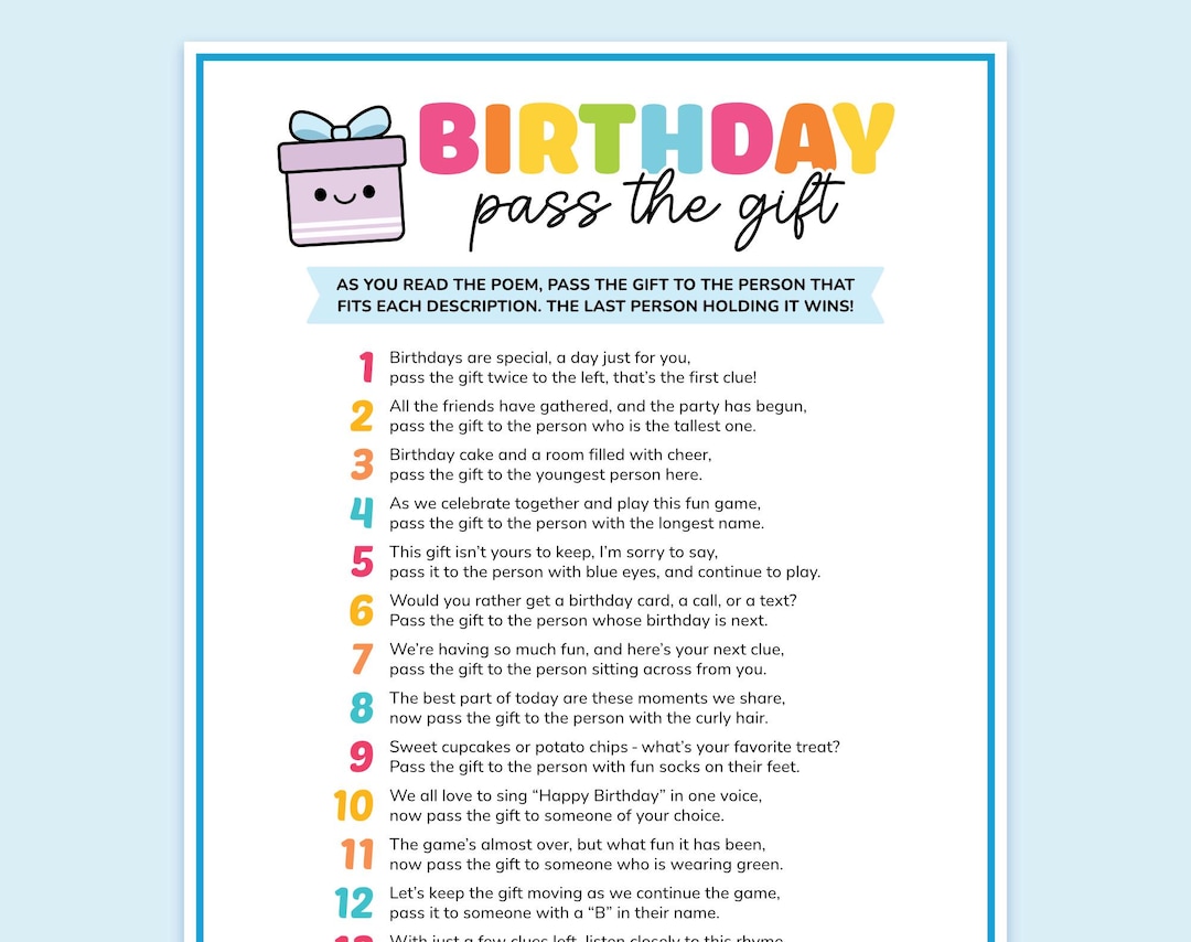 Birthday Pass the Gift Game, Pass the Gift Birthday Game, Funny Pass ...