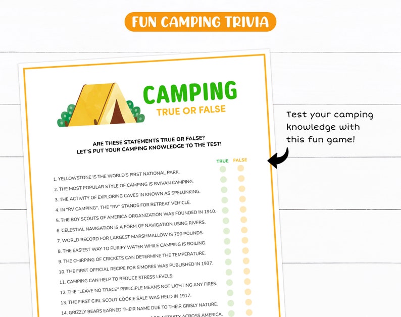 Camping Trivia Game, Camping Quiz Games, Camp Printables, Wildlife ...