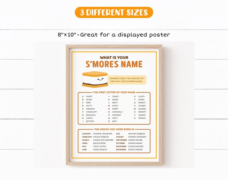 What's Your S'mores Name Game With Tags, Whats Your Smores Name ...