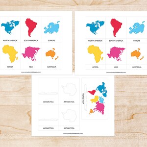 Continents and Oceans Matching Activity, Montessori World Map, 3 Part ...