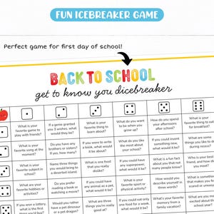Back to School Dicebreaker, First Day of School Icebreaker, Kids ...
