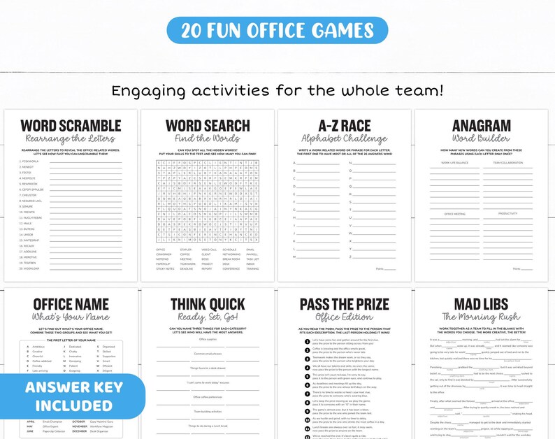 Team Building Games for Work, Office Games Bundle, Work Party Games ...