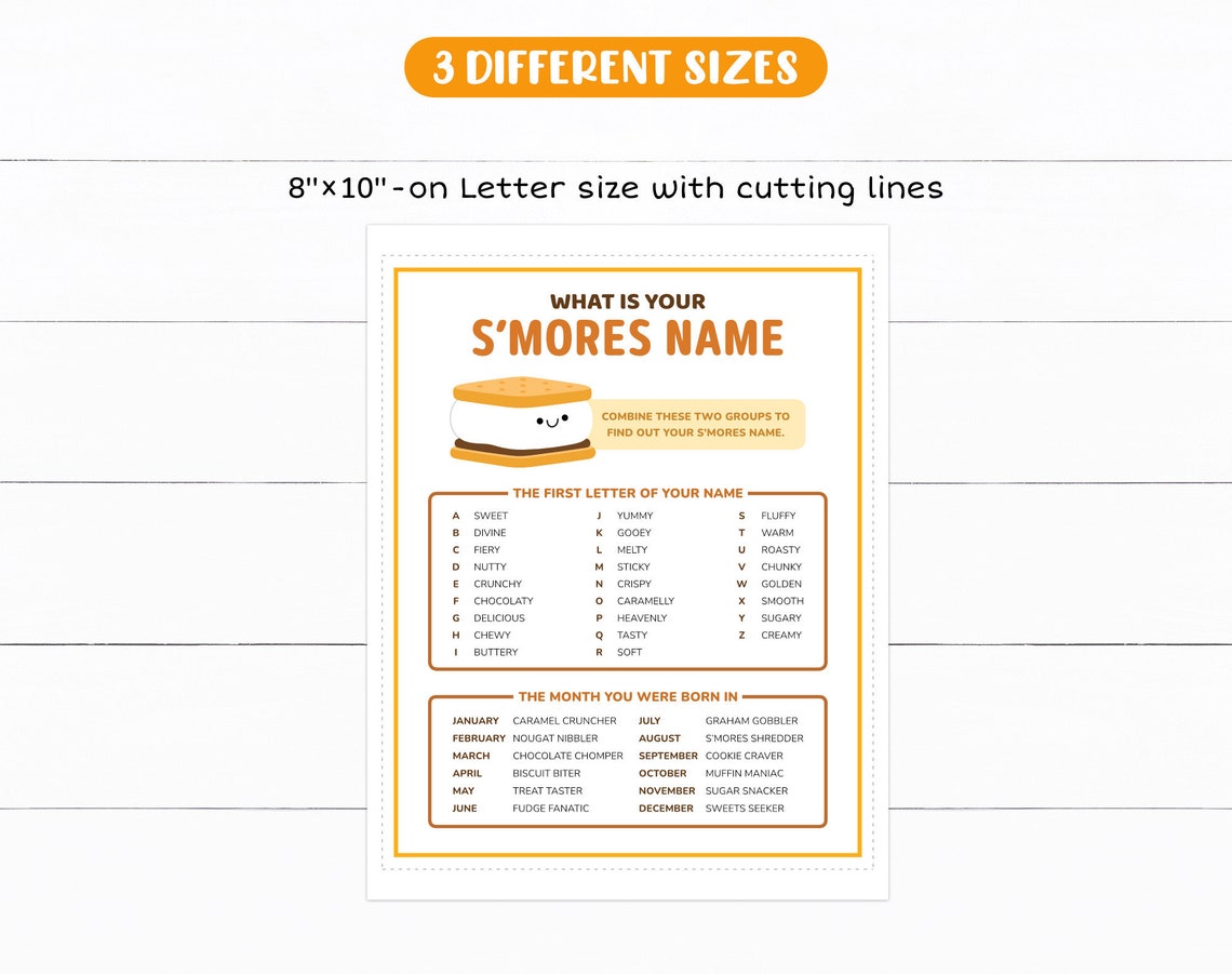What's Your S'mores Name Game With Tags, Whats Your Smores Name ...