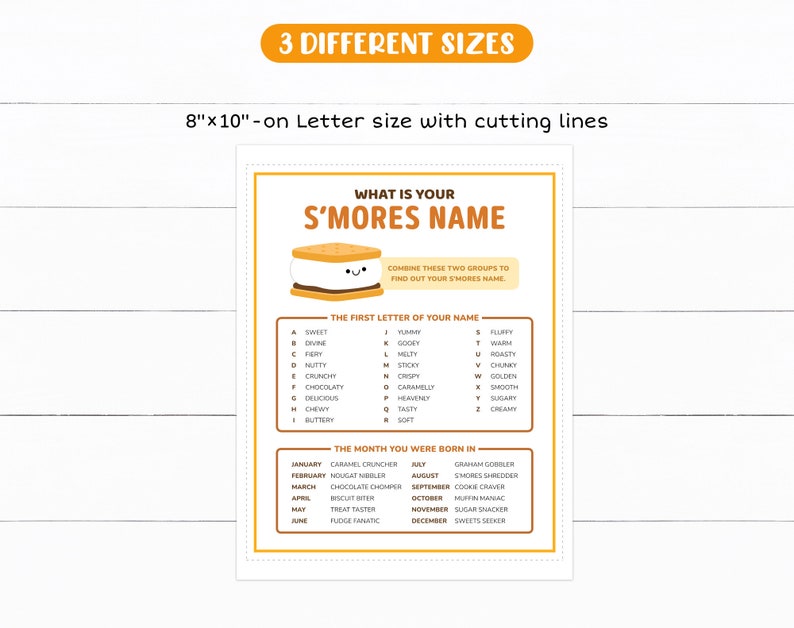 What's Your S'mores Name Game With Tags, Whats Your Smores Name ...