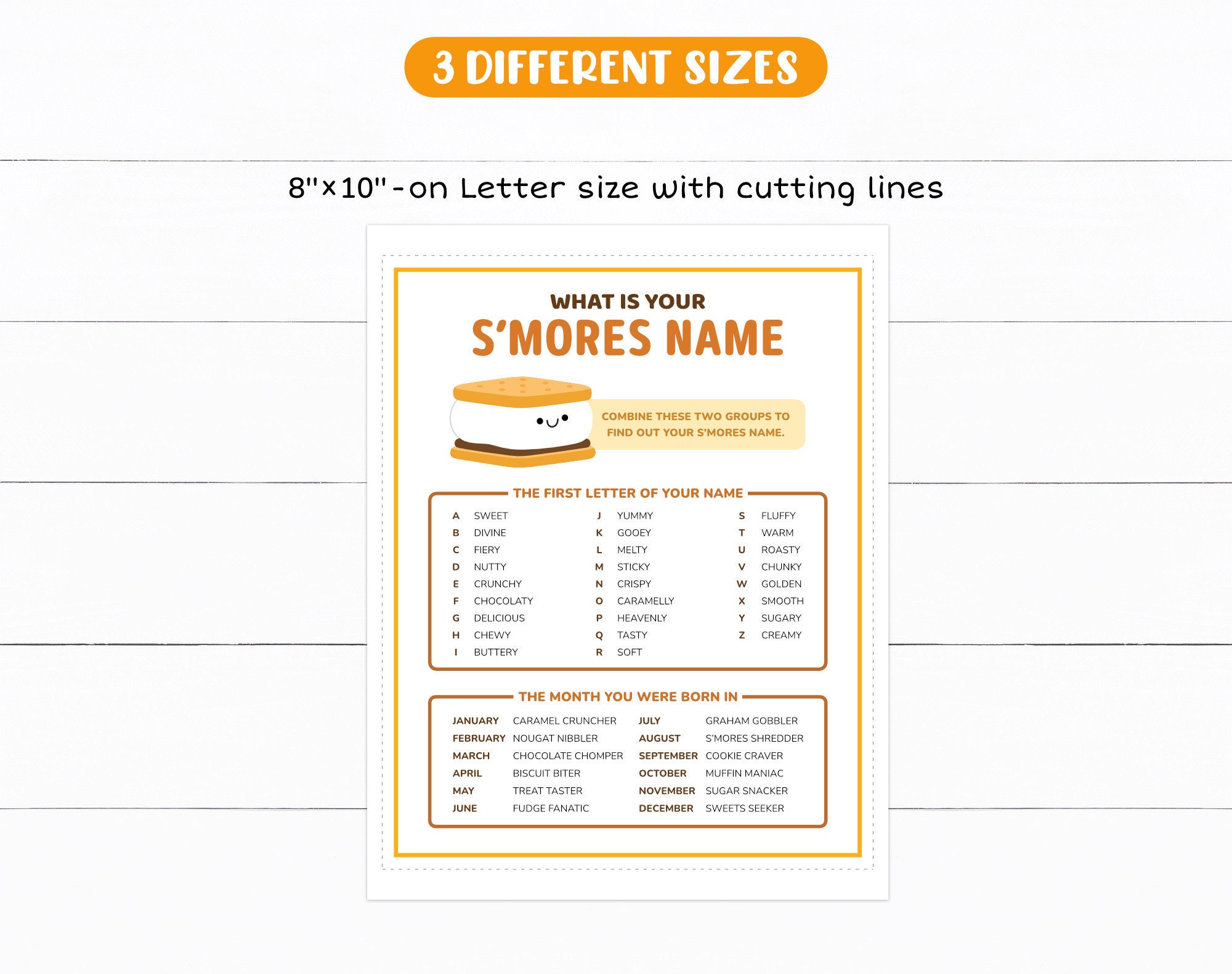What's Your S'mores Name Game With Tags, Whats Your Smores Name ...