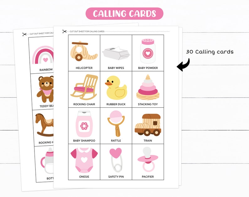 Prefilled Baby Shower Bingo Cards With Pictures, Pink Baby Girl Bingo ...