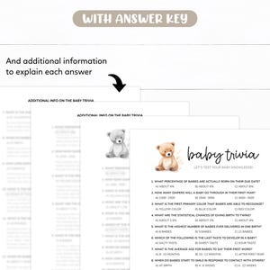 Baby Trivia Game, Teddy Bear Baby Shower Trivia, Baby Quiz, Trivia ...