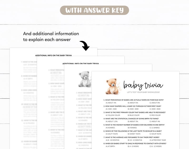 Baby Trivia Game, Teddy Bear Baby Shower Trivia, Baby Quiz, Trivia ...