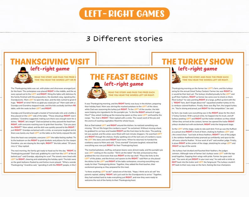 Left Right Thanksgiving Game, Thanksgiving Left Right Game, Left Right ...