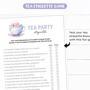 Tea Party Etiquette Game, Tea Etiquette Trivia Quiz, Printable Kids Tea ...